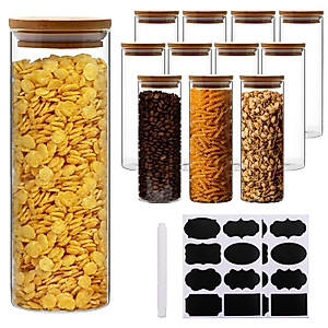 Flrolove Glass Jars With Bamboo Lids, 16 oz Food Storage Containers for Home Kitchen ,Set of 12 Jars for Kitchen Storage,Coffee,Tea, Herbs, Sugar, Salt, Flour