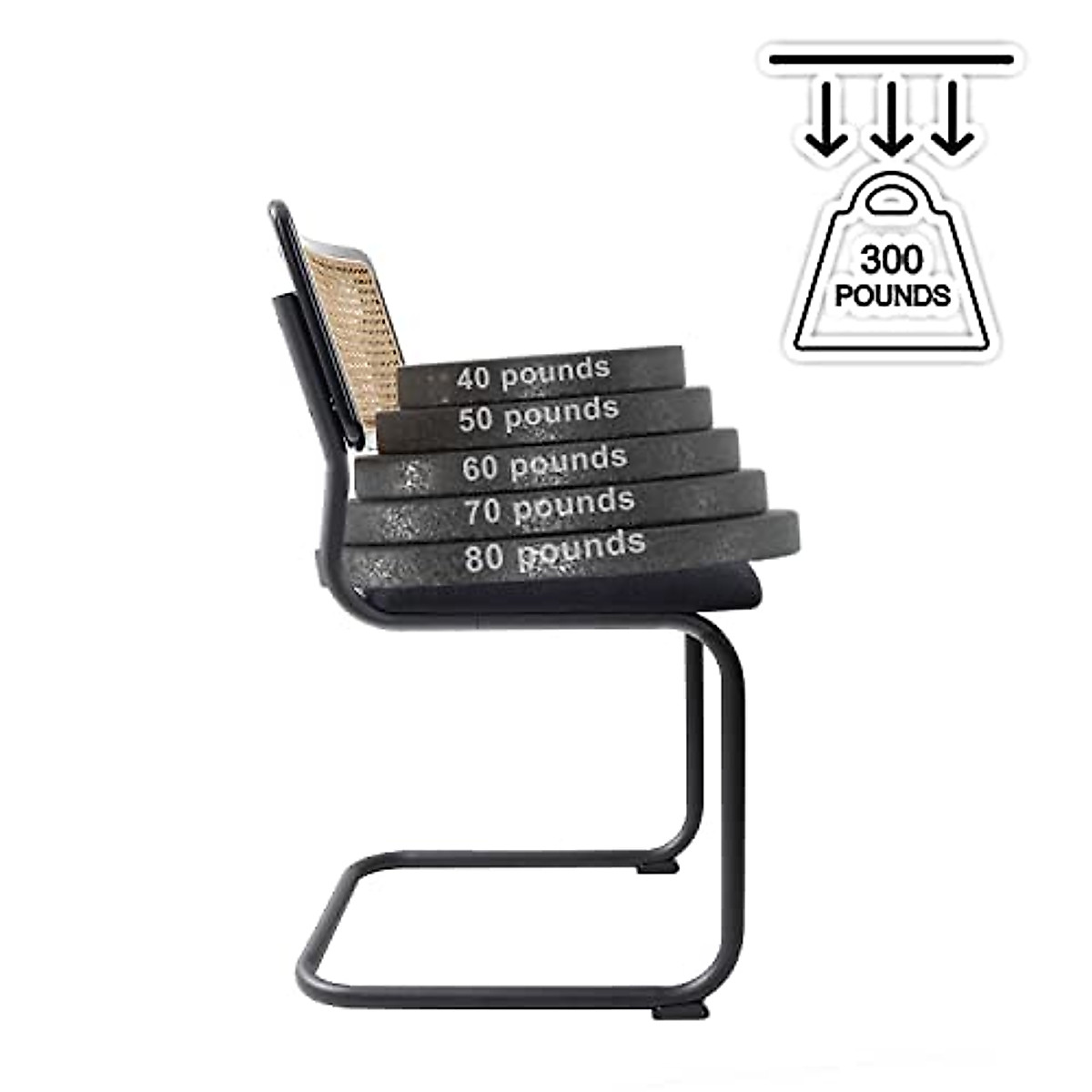 GrandNoor Rattan Dining Chairs,Wooden Mid-Century Modern Kitchen Chairs, Armless Mesh Back Cane Chairs, Upholstered Boucle Chairs with Metal Chrome Legs, Set of 2 (Black, 2PCS-Dining Chairs)