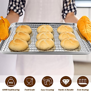 17.5 Inch Half Baking Cookie Sheet with Rack, P&P CHEF Stainless Steel Baking Pan Oven Tray and Cooling Rack for Cooking, Corrugated Bottom & Grid Rack, Healthy & Durable, 2Pcs (1 Pan +1 Rack)