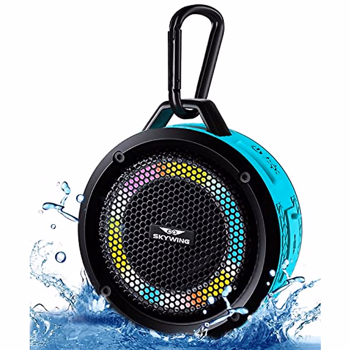 SKYWING Soundace S6 IPX7 Waterproof Shower Speaker 5W Bass+ Bluetooth Speaker with Suction Cup Hook Lanyard RGB Light, Premium Mini Portable Outdoor Wireless Speaker for Bike Pool Beach