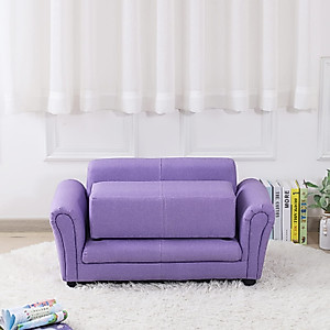 Yoonnie room 2-Seater Kid Couch with Big Ottoman,Kid Sofa Chair with Linen Fabric,Children Sofa Couch for 0-3 Age Kid Gift,Purple