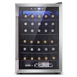 Antarctic Star 36 Bottle Wine Cooler/Cabinet Beverage Refigerator Small Wine Cellar Soda Beer Counter Top Bar Fridge Quiet Operation Compressor Digital Freestanding Door Black Glass