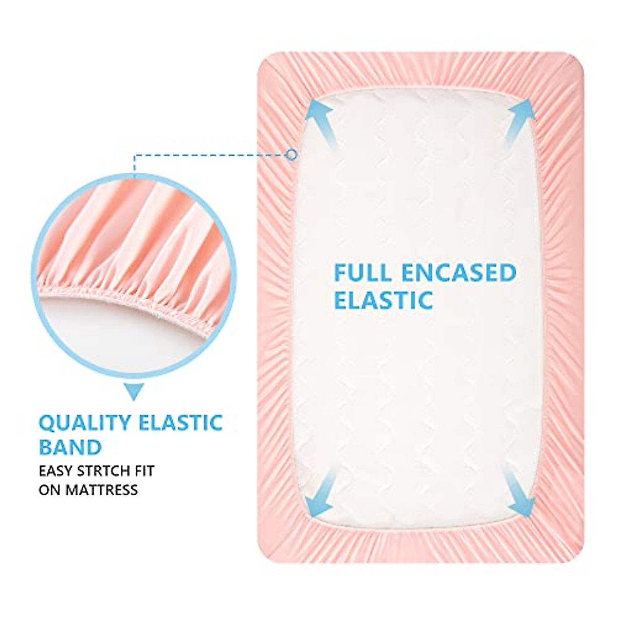 TILLYOU 2 Pack Mini Crib Fitted Sheets, Stretchy Soft Jersey Knit Portable Mini Pack n Play Playard, Playpen Bedding Sheet for Baby, Light Gray & Peachy Pink