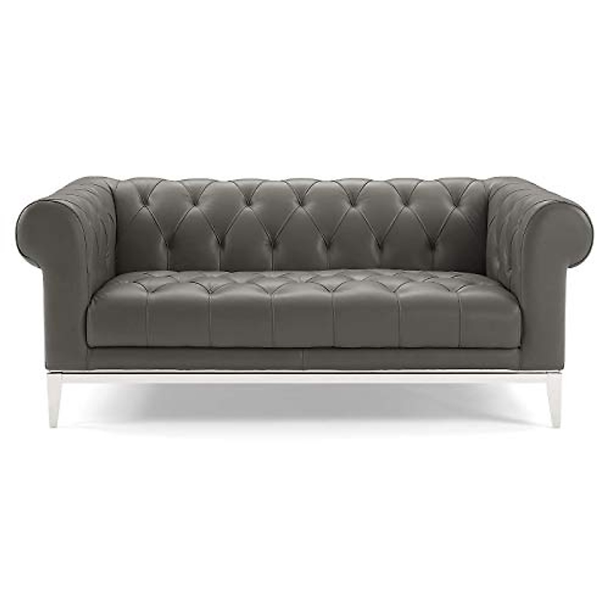 Modway Idyll Tufted Button Upholstered Leather Chesterfield Loveseat, Gray