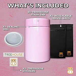 Stash Jar Smell Proof Container (500mL) for Herbs, Spices, Coffee, Teas & More, Double Sealed Air Tight Jar, Thick UV Protection Glass, Smell Proof Herb Storage, x2 Resealable Smell Proof Bags (Pink)