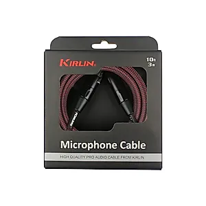 KIRLIN Cable Microphone Cable, Black/Red, 20ft (MFMW-270-20FT/BR)