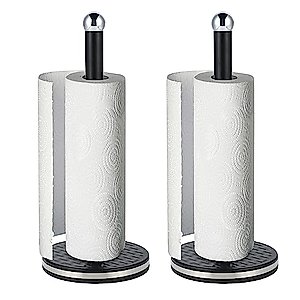 Dxlac 2 Pack Standing Paper Towel Holder, Black Kitchen Countertop Stand for Standard and Large Size Rolls - Ideal for Bathroom and Kitchen Organization and Storage