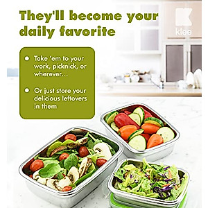 Klee Set of 3 Food Storage Containers with Airtight Lids (12oz,19oz, 28oz) - Premium 304 Stainless Steel Containers, Bento Boxes, Lunch Boxes, Meal Prep Containers for Kitchen, School, Office, Travel