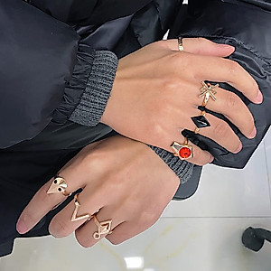 Genshin Hutao Cosplay Rings - 7pcs set Adjustable Metal Finger Ring For Men Women - Props Jewelry Halloween Costume Accessories (gold)