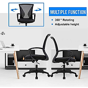 Home Office Chair Ergonomic Computer Desk Chair Mesh Task Chair with Lumbar Support Swivel Rolling Office Chairs Adjustable Mid Back Mesh Chair for Adults, Black