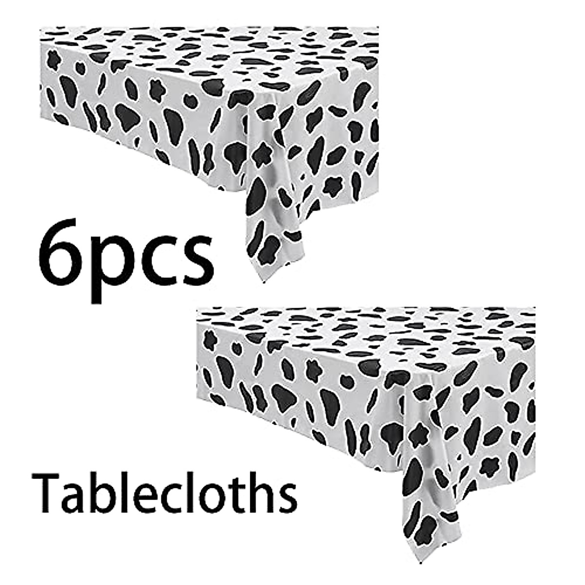 6 Pack Disposable Black and White Cow Print Plastic Tablecloth, 108 Inch x 54 Inch Ractangle Tablecover, for Party, Dance and Picnic (Black and White Cow Print)
