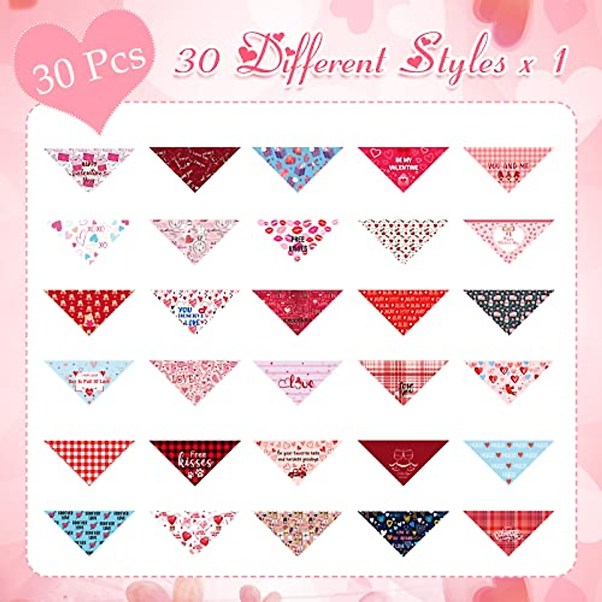 30 Pieces Mother's Day Dog Bandanas Dog Bibs Holiday Pet Costume Dog Cat Mother's Day Outfit Heart Triangle Scarf Kerchief for Small to Medium Pet Multicolor