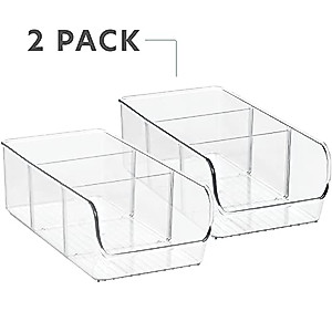 bHome - 2 Adjustable Snack Organizer Bins for Cabinet & Pantry Organization And Storage Plastic Storage Bins For Kitchen Organization - Clear Acrylic Divided Storage Containers with Removable Dividers