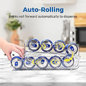 Puricon Large Foldable Skinny Can Organizer, Auto-Rolling Drink Dispenser for 16oz (473ml) / 17oz (500ml) Skinny Tall Cans, Clear, Space-Saving Storage for Fridge, Pantry, and Countertop - 1 Pack