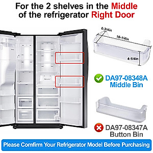 [2 PACK] Upgraded DA97-08348A Refrigerator Door Shelf Bin Replacement for Samsung Refrigerator Parts RS265TDRS RS25H5111BC RS25H5111SR Door Shelf,DA63-05215A for Samsung Fridge Middle Door Shelves