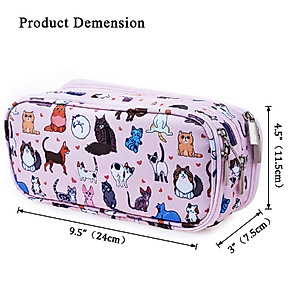 LParkin Cute Cat Pencil Case Super Large Capacity 3 Compartments Canvas Pencil Box Kawaii Makeup Bag Cat Gifts for Boys Girls