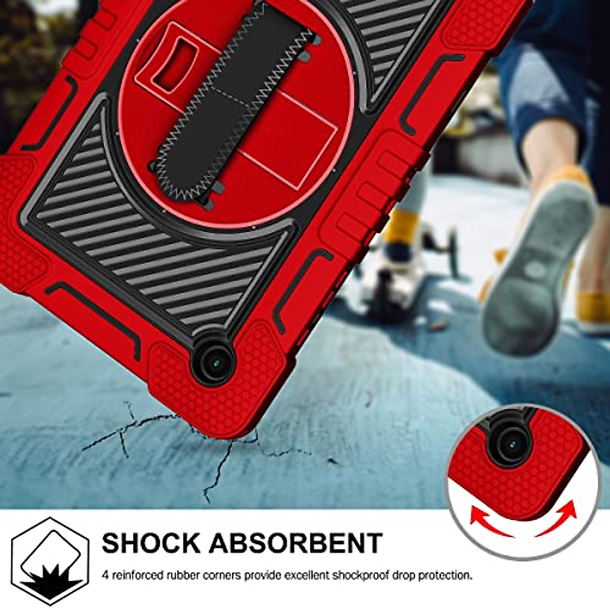 Tablet PC Case Shockproof Durable Protective Cover Durable 360 Degree Rotating Bracket Case Compatible with Samsung Galaxy Tab A8 10.5-Inch 2021 (SM-X200/X205/X207) Protective Cover (Color : Red+Blac