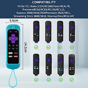 2 Pack Roku Remote Cover Silicone Protective Case for Roku TV TCL Roku 2/3/4/ Express/Premiere/Voice/Streaming Stick/Ultra RC280 Anti Slip Remote Sleeve Anti-lost Glow in The Dark (Glow Green + Blue)