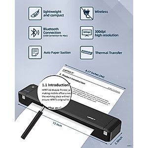 HPRT Portable Printer Wireless Bluetooth Thermal Transfer Mobile Printer Inkless Phone Compatible with Android and iOS, Laptop for Travel 8.5" X 11" US Letter&A4 Paper (USB Driver Included)