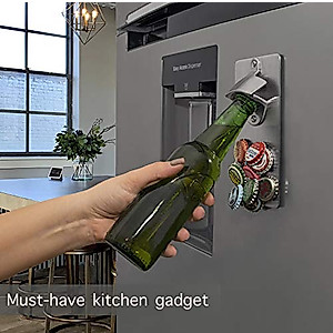 Beer Bottle Opener Wall Mounted with Magnetic Cap Catcher Wall Mount Bottle opener Magnet | Beer gifts for men | Father's day | Man cave decor accessories | Dad Birthday Gift