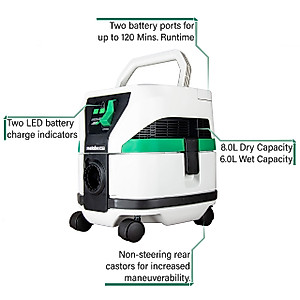 Metabo HPT MultiVolt Wet/Dry Vacuum | Tool Body Only | Optional 36V MultiVolt Batttery or AC Adapter Sold Separately | 2.1 Gallon Capacity Dry | 1.6 Gallon Capacity Wet | Brushless | RP3608DAQ4, White