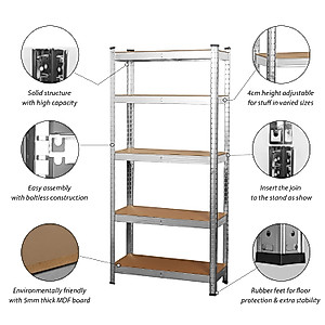 SIGNZWORLD Garage Shelving Garage Storage Shelving Units and Storage Metal Shelves for Storage Heavy Duty 5-Tie Utility Shelf Utility Shelves, 71x 35.5X 15.8 Inch (Silver)