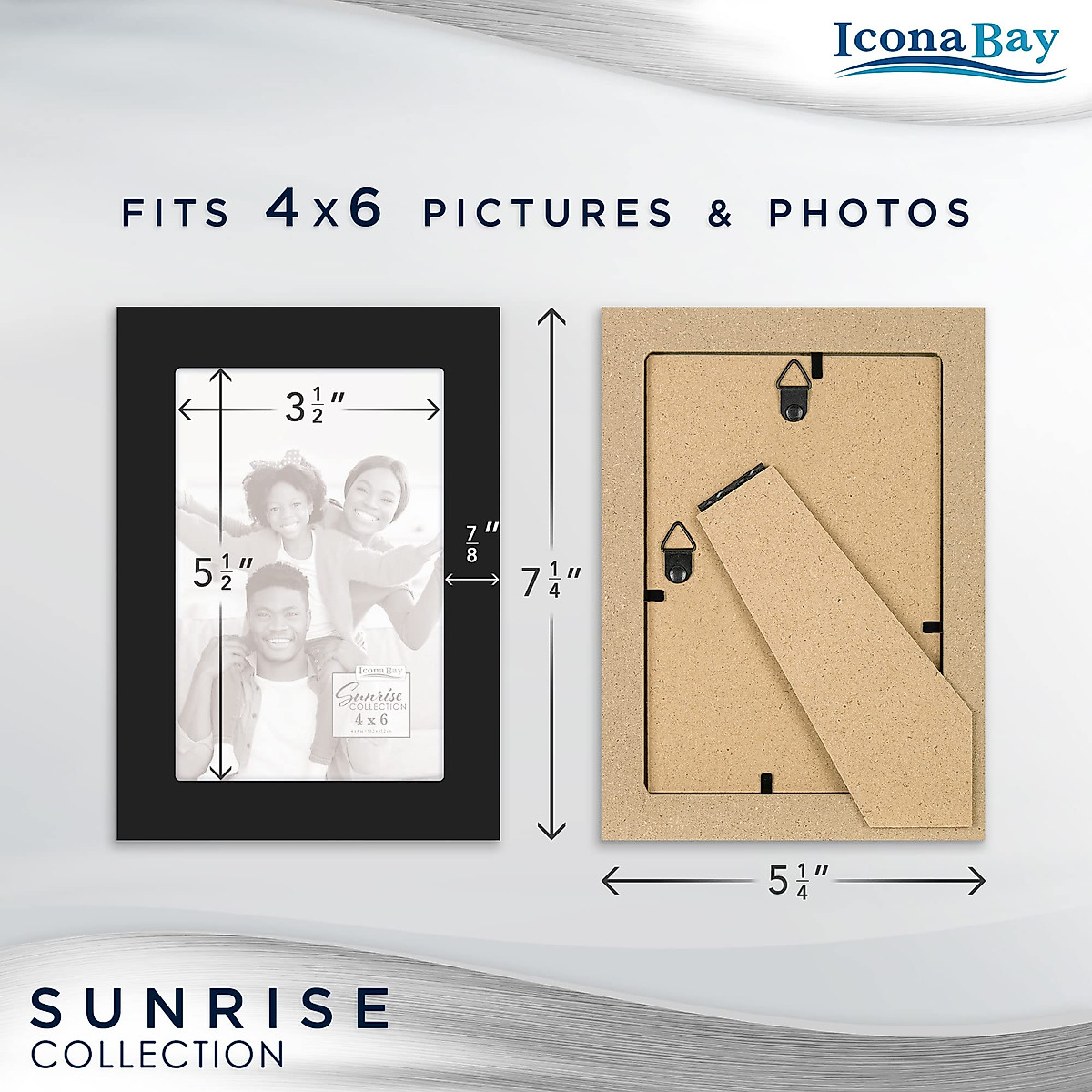 Icona Bay - 4x6 Black Picture Frame - Painted Solid One-Piece Wood Composite, Modern Farmhouse - Sunrise Collection