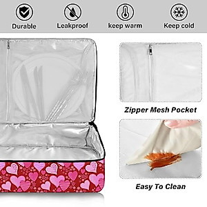 Kcldeci Insulated Thermal Food Carrier Insulated Casserole Carrier for Hot or Cold Food,Red Heart Valentin's Day Insulated Tote Bag for Potluck Cookouts Parties Picnic,Lasagna Lugger