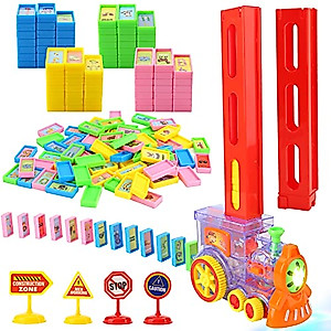 MCPINKY Domino Train Set for Boys 4-6,Toddler Toys Domino Rally Train Building and Stacker with 2PCS Domino Sleeve for Christmas Birthday Gifts Boys,Girls Age 3-8