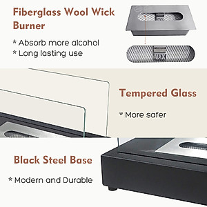 Tabletop Fireplace, Portable Rectangle Ventless Black Fire Pit Bowl Pot Indoor Outdoor, Bio Ethanol Clean Burning