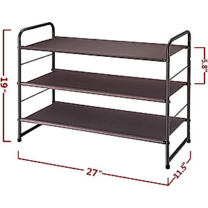 Simple Trending 3-Tier Stackable Shoe Rack, Expandable & Adjustable Fabric Shoe Shelf Storage Organizer, Bronze