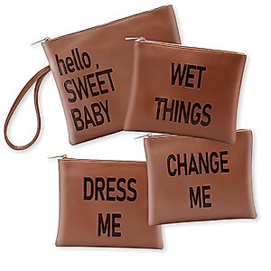 Omanmoli Diaper Bag Organizing Pouches,Leather Diaper Bag Organizer,Diaper Bag Essential items, Dry Wet Bags for Baby,Diaper Bag Organization (Brown)