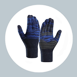 JTJFIT Winter Knit Beanie Hat Scarf and Touchscreen Glove Set Neck Warmer with Knit Fleece Lined for Men and Women (Navy-blue)