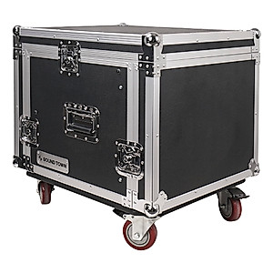 Sound Town Enhanced Thickness 1/2” (12mm) Plywood 8U Audio Rack/Road ATA Case with 11U Slant Mixer Top, 20’’ Rackable Depth, Casters, 8 Space Size, Pro Tour Grade (STMR-8UW)