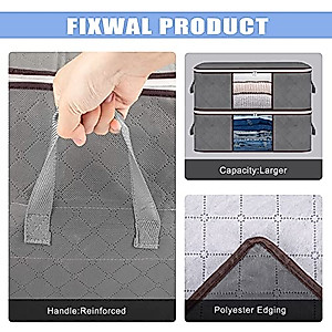 Fixwal 8 Pack 36L Grey Clothes Storage Bag Clothes Storage Organizer with Reinforced Handle Clear Windows for Comforters, Blankets, Bedding, Foldable with Sturdy Zipper, Thick Fabric