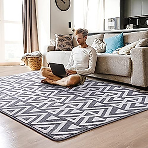 Memory Foam Area Rugs 4'X6' for Bedroom, Room, Plush Geometric Textured Carpets for Kids Room, Shaggy Washable Rug for Nursery Dorm Room Decor, Grey