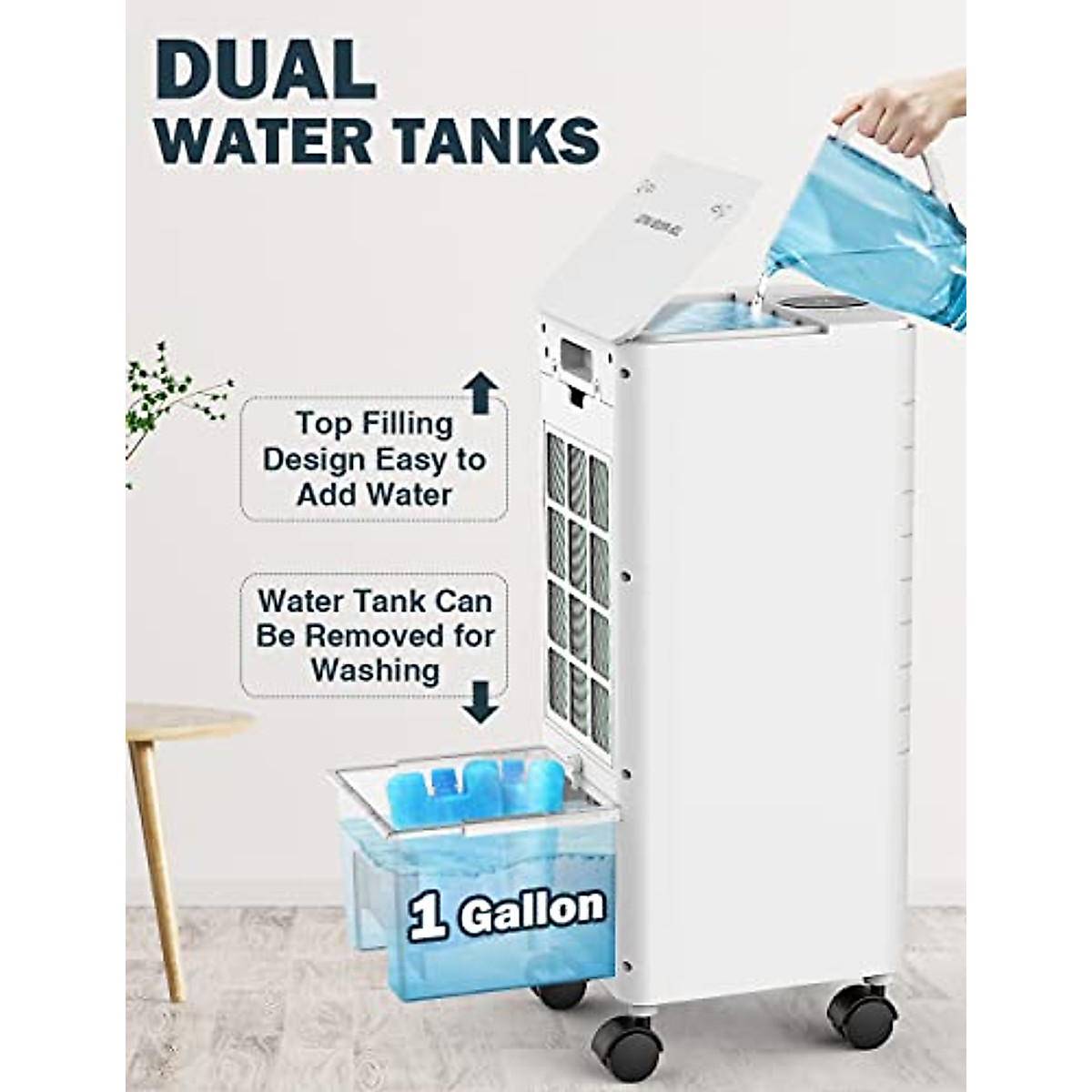 3-In-1 Evaporative Air Cooler, Cooling Fan with 3 Modes & 3 Speeds, Windowless Air Conditioner with 12-H Timer Remote Control, Swamp Cooler w/60° Oscillation, Portable Air Conditioner for Room/Office