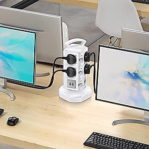 Power Strip Tower Surge Protector, Retractable Extension Cord with Multiple Outlets, 10 AC Outlets with 4 USB Ports Charging Tower, Multi Plug Outlet Extender Desktop Charging Station for Home Office