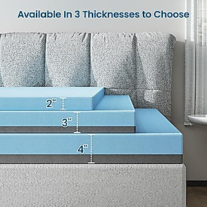 Maxzzz 3 Inch Memory Foam Queen Mattress Topper - Medium Firm Cooling Gel-Infused Memory Foam - Pressure Relieving - Dorm Room Essentials - CertiPUR Certified-Queen, Blue