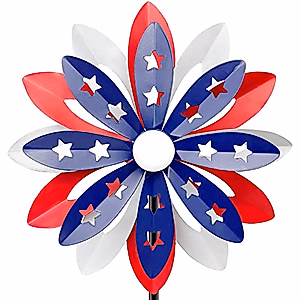 Wind Spinners Outdoor Metal with Patriotic, Magical Garden Windmill Decor Kinetic Sculptures for Yard Garden Lawn, American Flag Pinwheel Decorations