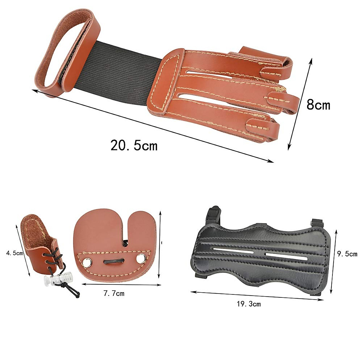 SHARROW Archery Protector Set Glove 3 Finger Guard Leather Arm Guard Bracers Finger Tabs Thumb Ring Finger Protector Protective Gear Set for Compound Bow Recurve Bow Shooting Hunting