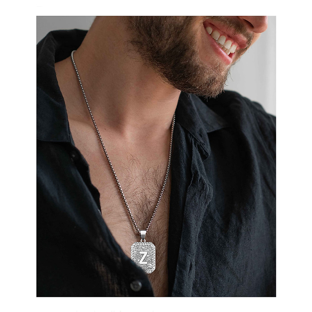 Airrty Initial Letter Pendant Necklace for Men Women Sterling Silver Plated Box Chain Necklace 20 Inches Initial Necklaces for Men (A)