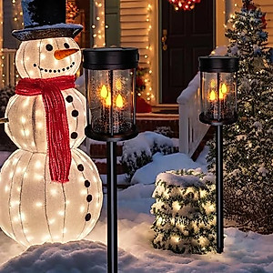 Outdoor Garden Solar Stake Lights Flickering Candle Lantern Lighting for Yard, Lawn, Patio, Pathway, Wall Decoration (2Pack, Black)