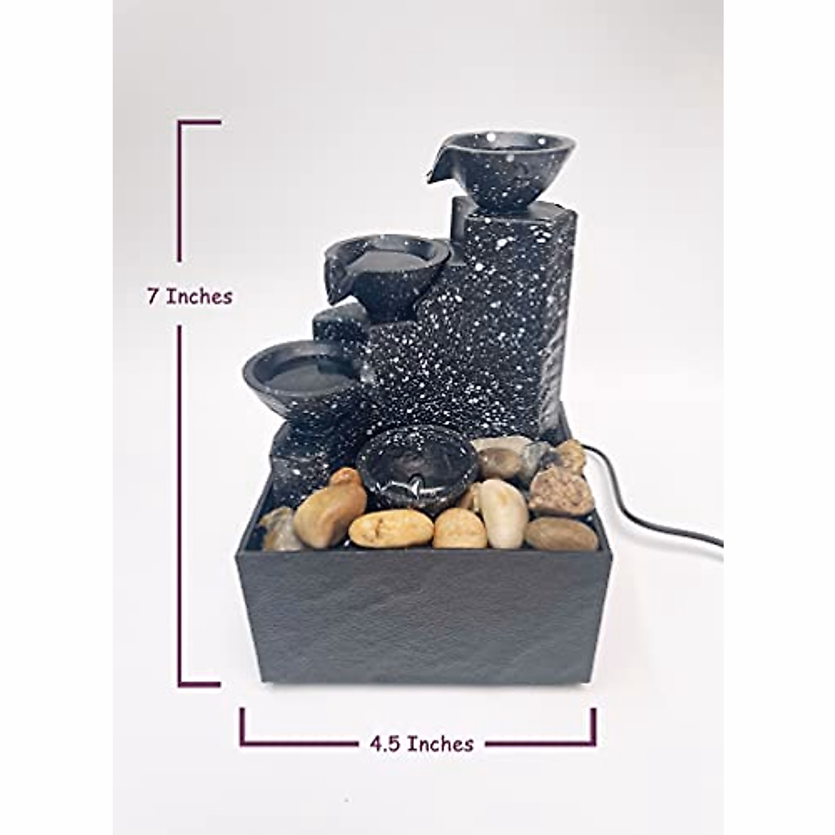 Tabletop Fountain, Desktop USB Small Water Fountains with Irregular Stones and Decorative LED Lights