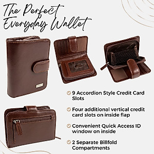 WalletBe Women's Wallet Leather RFID Coin Purse Billfold Accordion Brandy
