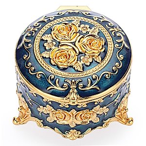 Hipiwe Antique Metal Jewelry Box Ring Earring Treasure Chest Case Small Trinket Box Round Jewelry Display Box Necklace Organizer Wedding Birthday Gift Home Decor, 3x3x2.4 inch