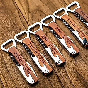 Personalized Wood Bottle Opener Wine Corkscrew, Groomsmen Corkscrew Wedding Party Gifts Engraved Wine Opener Father Day's Gift (Wooden)