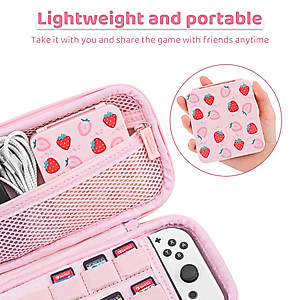 FUNDIARY Pink Strawberry Card Case for Nintendo Switch and Switch OLED Games, Cute Magnetic Card Cartridge for 12 Game Card and 12 SD Card, Hard Storage Case with 12 Game Card Slots