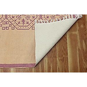 Casavani Indian Handmade Cotton Dhurrie Striped Green & Pink Area Rug Boho Kilim Flat Weave Rug Indoor Hall Room Decor Carpet Throw Rugs for Bedroom Living Room Bathroom Balcony 9x9 Feet Square