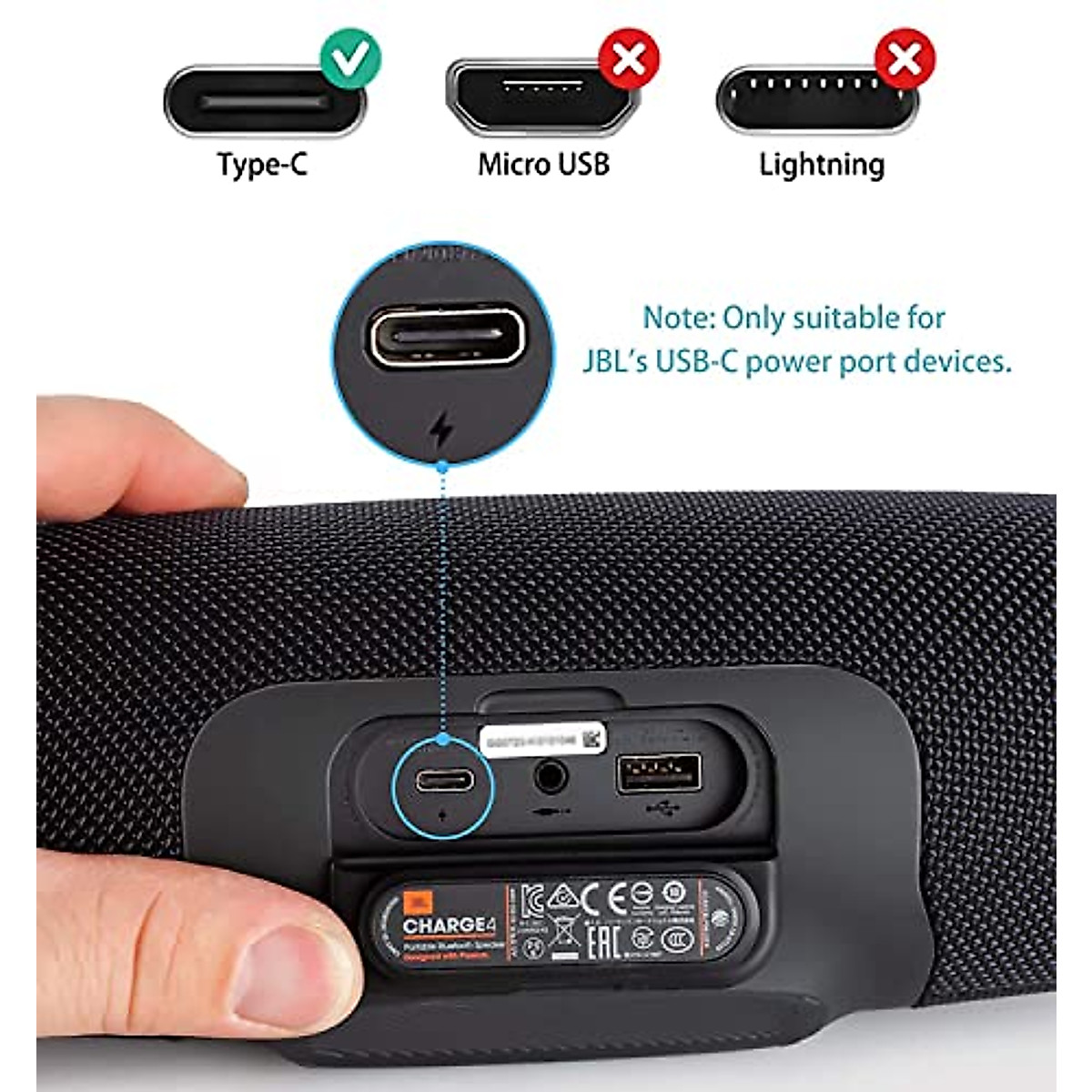 USB Power Charger Charging Cable Cord Compatible with for JBL Charge 4, Charge 5, JBL Flip 5, JBL Pulse 4 Clip4, JRPOP, Endurance Peak II, JBLCHARGE4BLKAM Wireless Bluetooth Earphones Speakers (Suit)